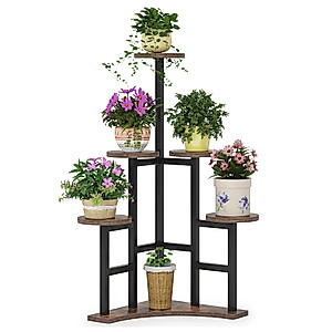 LITTLE TREE 6 Tiered Corner Plant Stand Indoor, Tall Plant Shelf Flower Stand Multiple Potted Plant Holder Rack for Living Room Balcony Garden, Rustic Brown