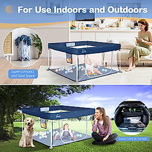 Uamector Foldable Playpen, Baby Playpen for Indoor Outdoor Large Baby Gate Playpen, 51 * 51 Inch Safety Oxford Cloth Folding Baby Fence Kids Play Pen with Anti-Slip Base