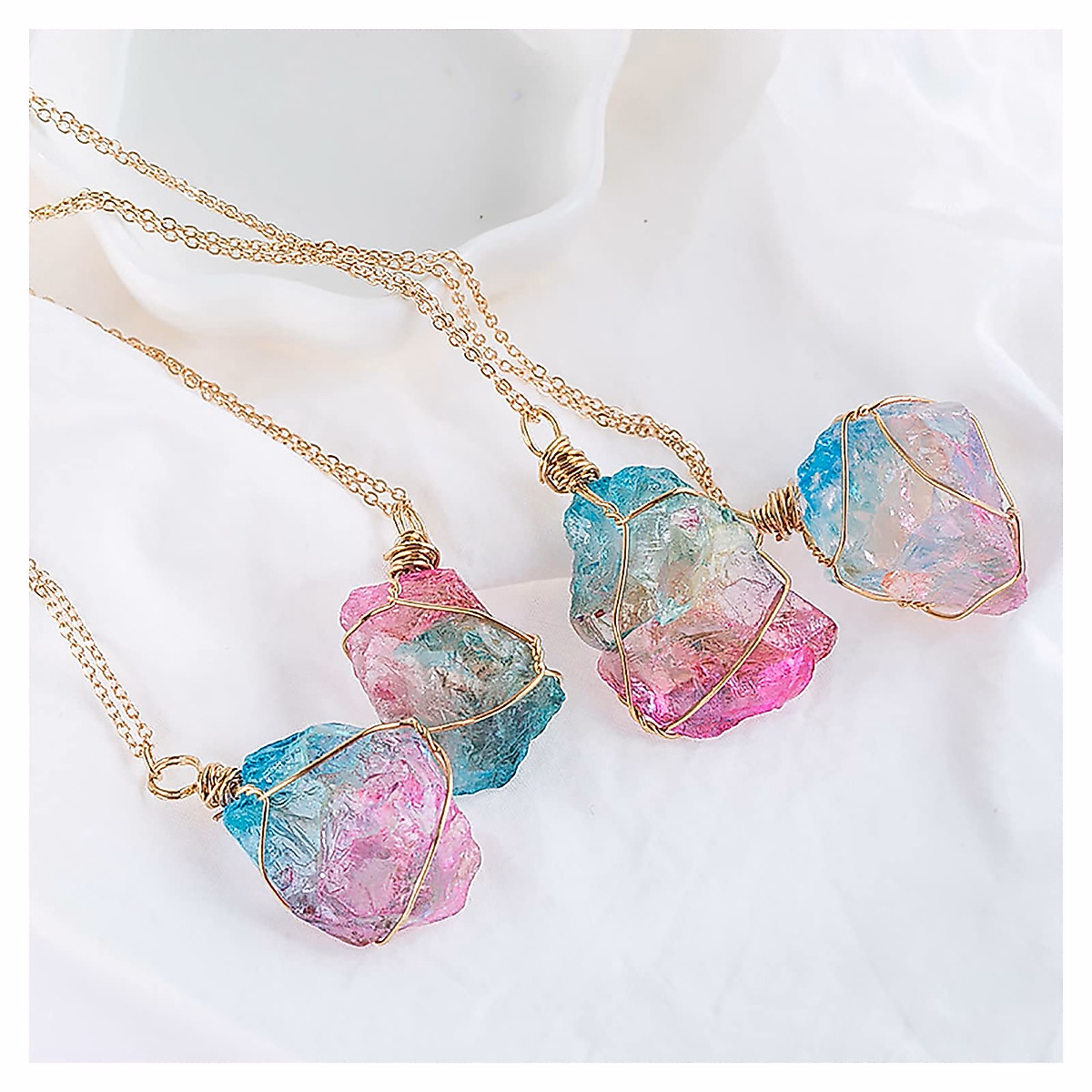 Obeon Natural irregularity Rainbow Stone Natural Crystal Rock Necklace Golden Chain Plated Quartz Pendant Unique Jewelry Gift (1PC) Multicolor