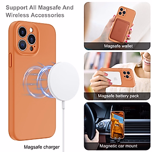 MCFANCE Silicone Magnetic for iPhone 13 Pro Max Case, Compatible with MagSafe, Full Camera Protection Soft Anti-Scratch Microfiber Lining for iPhone 13 Pro Max 6.7 inch 2021, Light Orange