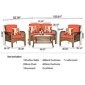 XIZZI Patio Sets, Outdoor Patio Furniture, All Weather Patio Furniture, PE Rattan Wicker with 2 Pillows and 1 Furniture Covers (Brown, Red) (red)