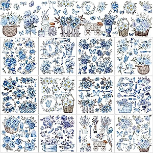 12 Sheets Rub on Transfers for Crafts and Furniture Rub on Transfers Stickers Classic Bird Floral Lavender Butterfly Decals for Home Office Paper Wood DIY Craft, 5.5 x 5.7 Inch (Vivid Flower)