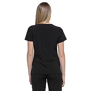 Dickies EDS Essentials, Mock Wrap Top Scrubs for Women with Four-Way Stretch and Moisture Wicking DK625, S, Black