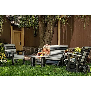 LuxCraft 5' Plain Poly Rollback Balcony Glider with Flip Down Center Console and Built-in Footrest, Seats Up to 3 (Weatherwood & Black)