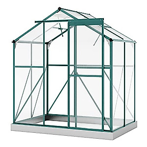 OPTOUGH 6.2x4.3x7.4 FT Polycarbonate Greenhouse with Sliding Door, 2 Vent Window and Base, Walk-in Greenhouse Storage Shed Sunroom Aluminum Hot House for Outdoor Garden Backyard, Green