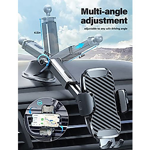 Phone Mount for Car [Strong Suction] Phone Holder Mount Hands-Free Universal Cell Phone Mounts for Dashboard/Windshield, 360° Rotation Extendable Mobile Car Holder for iPhone/Samsung/Oneplus