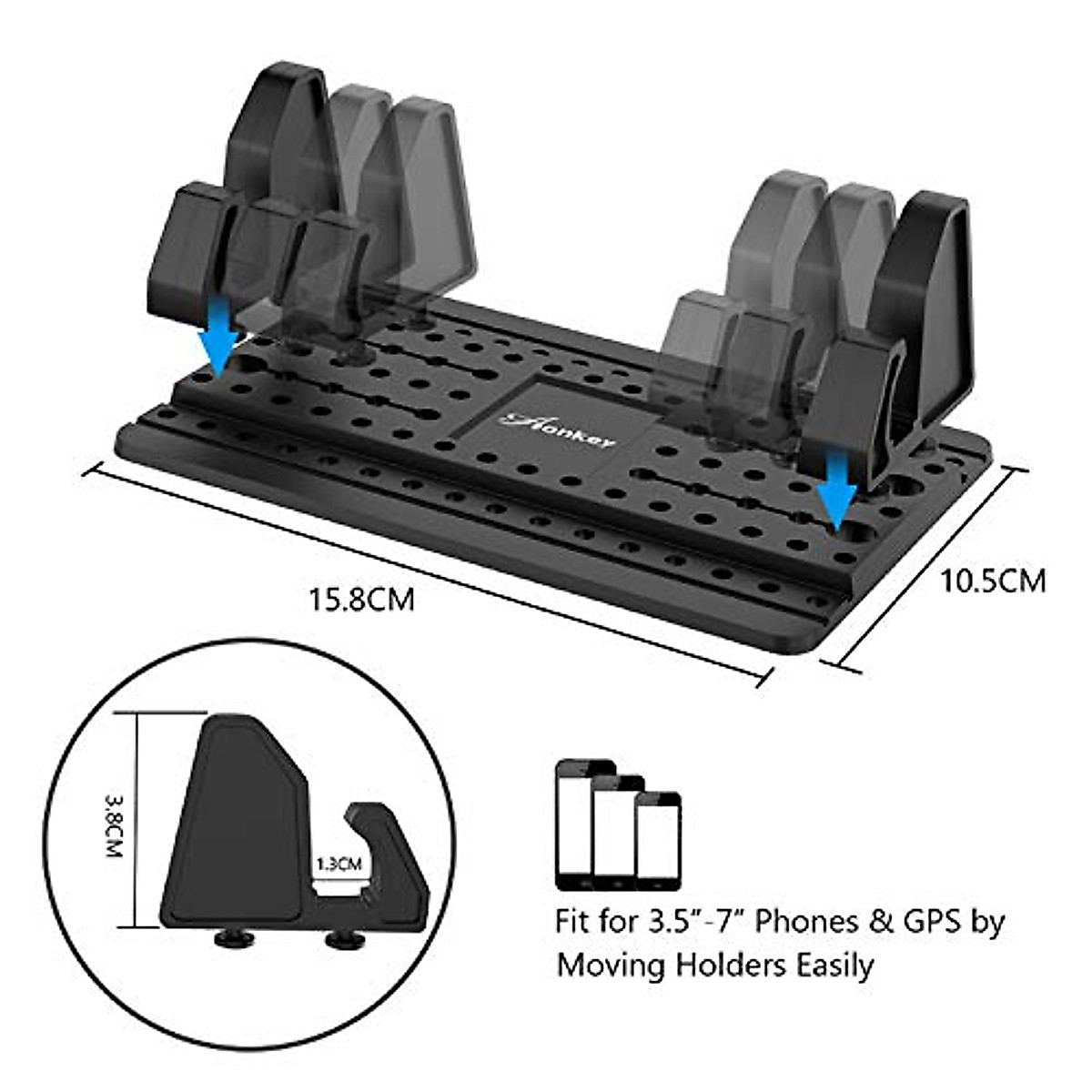 Cell Phone Holder for Car, AONKEY Dashboard Car Pad Mat Vehicle GPS Mount Universal Fit All Smartphones, Compatible iPhone Xs/XS Max XR X 6S 7/8 Plus, Galaxy Note 9/8 S8/S9/S10 Plus J7 J3, Pixel 3 XL