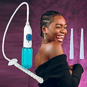 KYZETJD Back-Flow Enema Bottle Kit Anal Douche Cleaner for Men Women with 100ml Peri Bottle 19.7in Silicone Hose 3 Replaceable Nozzle