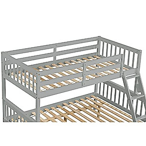 OPTOUGH Twin Over Full Bunk Bed with Trundle,Convertible into 2 Bedframe Wooden Beds with Ladder and Safety Rails for Kids, Teens, Adults, Grey