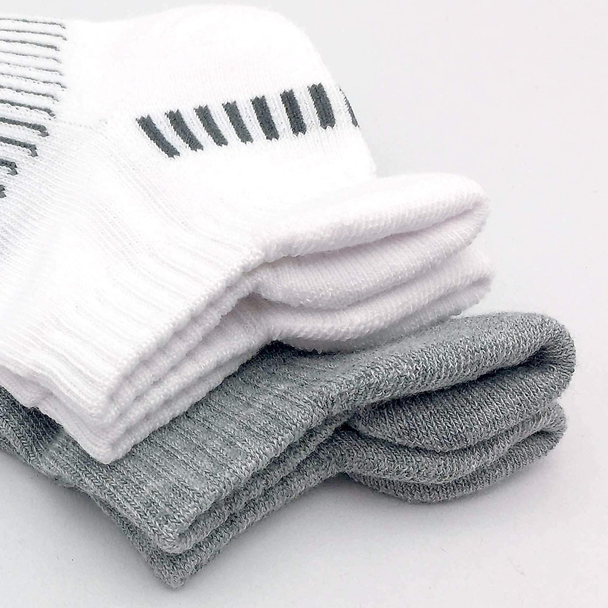 BERING Women's Athletic Running Cushioned Ankle Socks, Size 6-9, White/Grey, 6 Pairs