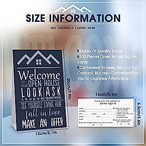 100 Pieces Realtor Open House Sign 5.1 x 2.6 Inch Open House Registry Visitor Sign in Cards Book Guest Registry Sign with Tent Cards 5.1 x 7.9 Inch Guest Display Cards for Agents Brokers Supplies