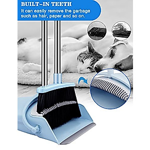 Broom and Dustpan Set for Home with Long Handle Upright 50'' Broom with Dustpan Combo Set Broom and Dustpan Set Heavy Duty Indoor Outdoor Broom for Kitchen Office Lobby Use