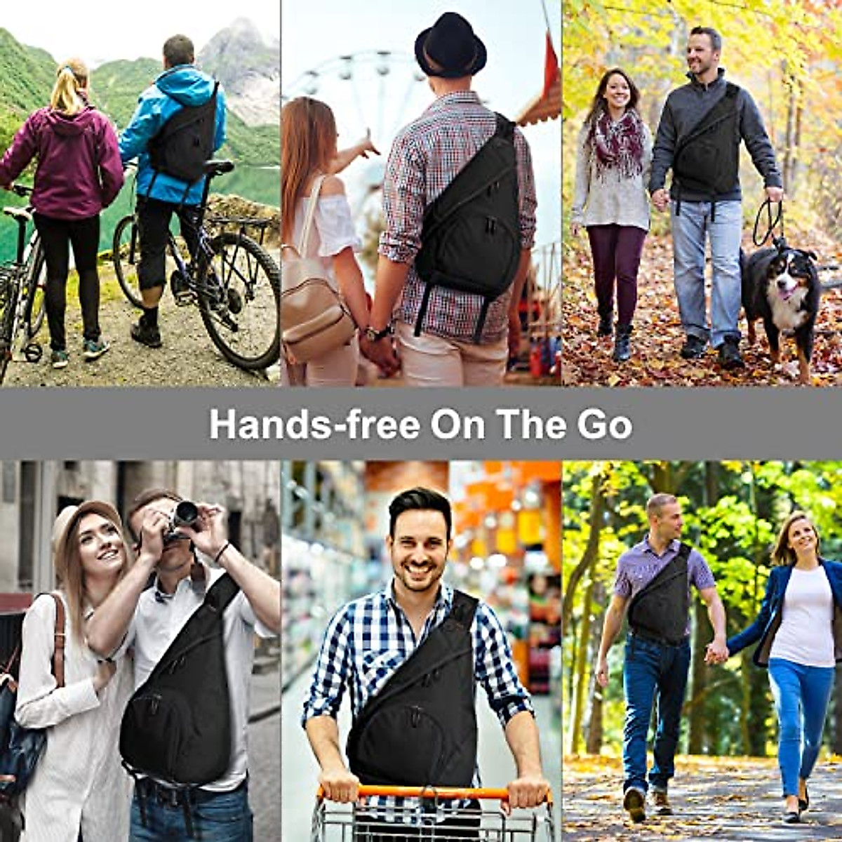 BuyAgain Sling Backpack, Sling Bag Chest Shoulder Crossbody Bag Pack Multipurpose Daypack for Men Women Travel, Hiking, Black