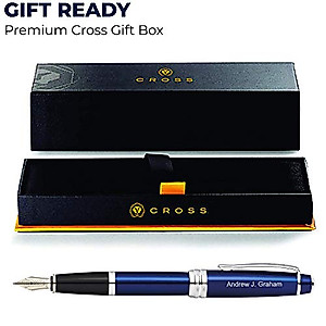 Cross Pen | Engraved/Personalized Cross Bailey Blue Lacquer Fountain Gift Pen - Chrome Trim AT0456-12MS. Custom Engraving Included.