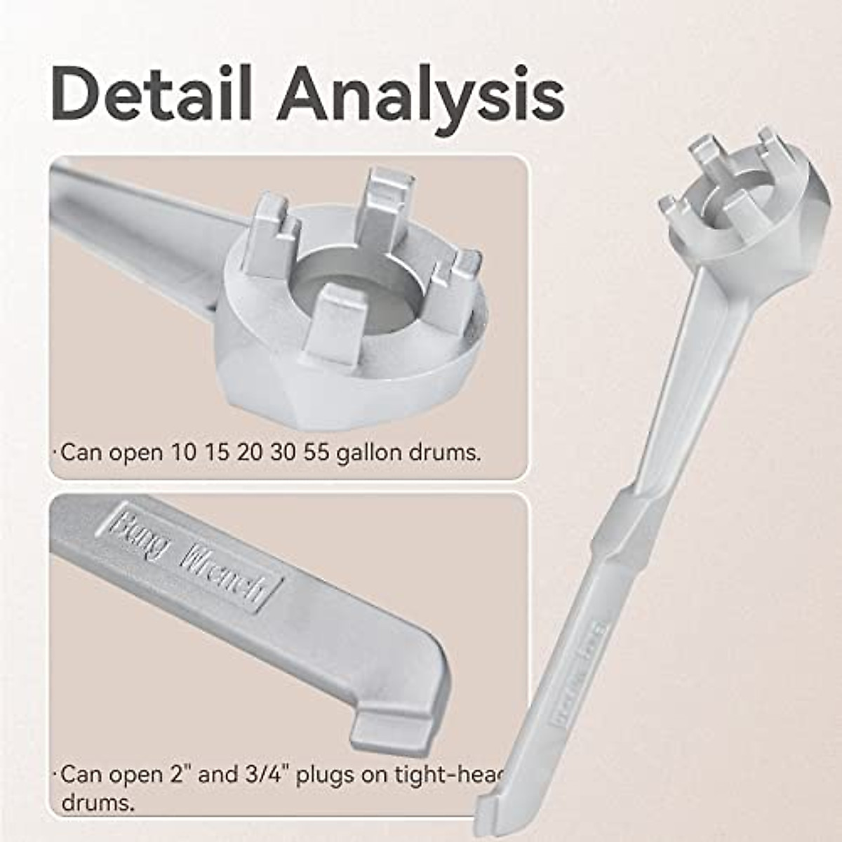 Ullnosoo Bung Wrench 55 Gallon Drum, Drum Wrench Aluminum Barrel Wrench Opener Tool for 10 15 20 30 50 55 Gallon Drum, for 2 inch and 3/4 inch Bung Caps