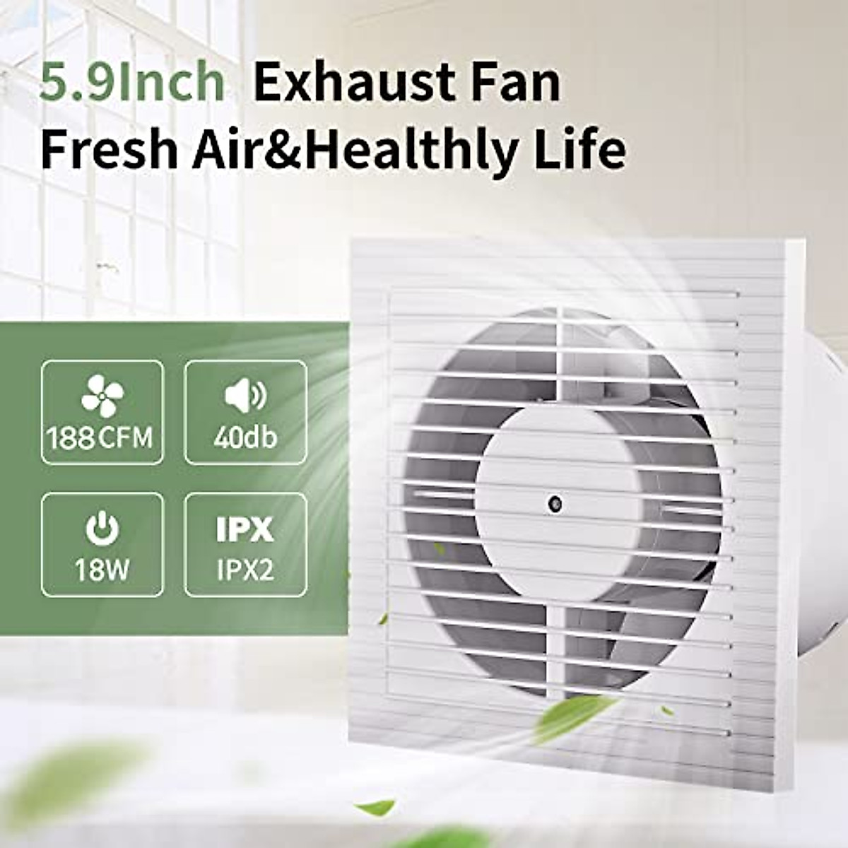 Hehou Bathroom Exhaust Fan 5.9 inch 188 CFM Spuer Quiet White Extractor Fan,Powerful Ceiling or Wall-Mount Ventilation Fan for Bathroom Bedroom Garage Office