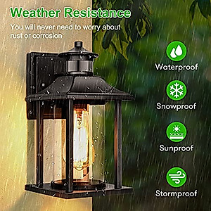 2-Pack Motion Sensor Outdoor Wall Lanterns, Waterproof Dusk to Dawn Outdoor Wall Sconces, Motion Activated Patio Wall Light Fixtures, Clear Glass Porch Lights Wall Mount for Entryway Doorway Garage