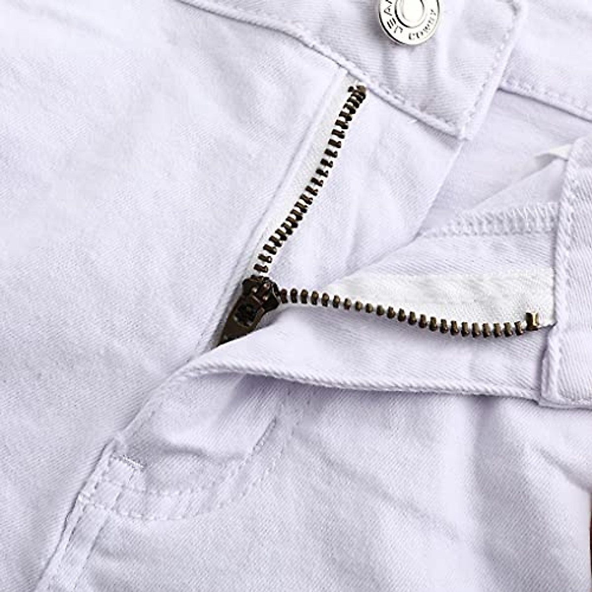 THUNDER STAR Women Mid Rise Ripped Stretchy Jeans Shorts Frayed Raw Hem Casual Denim Shorts White1# M