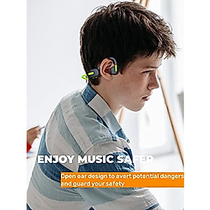 GenXenon Open Ear Headphones with Mic, 85dB Safe Volume Limited Air Conduction Kids Headphones Wireless, Bluetooth On Ear Headsets for Girls and Boys with 8GB Memory 8 Hrs Playtime for Music(Green)