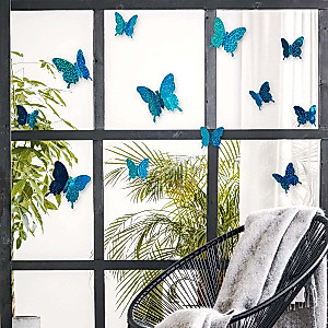 24pcs 3D Butterfly Removable Mural Stickers Wall Stickers Decal for Home and Room Decoration (Indigo)