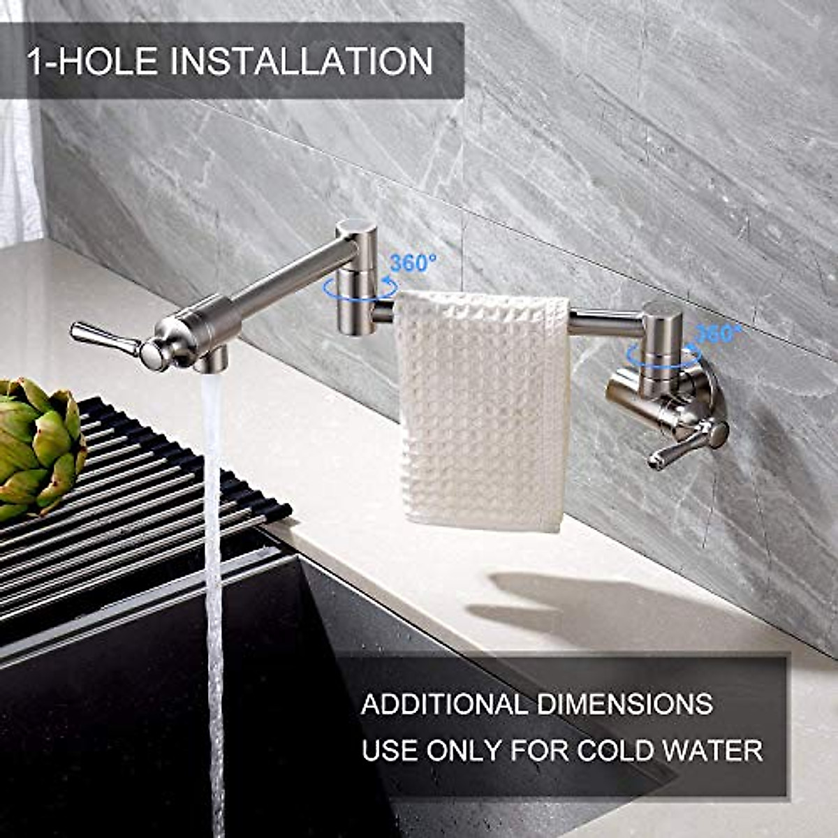 BULUXE Pot Filler Faucet Wall Mount,Brushed Nickel Finish and Single Hole 2 Handles with Dual Swing Joints Design