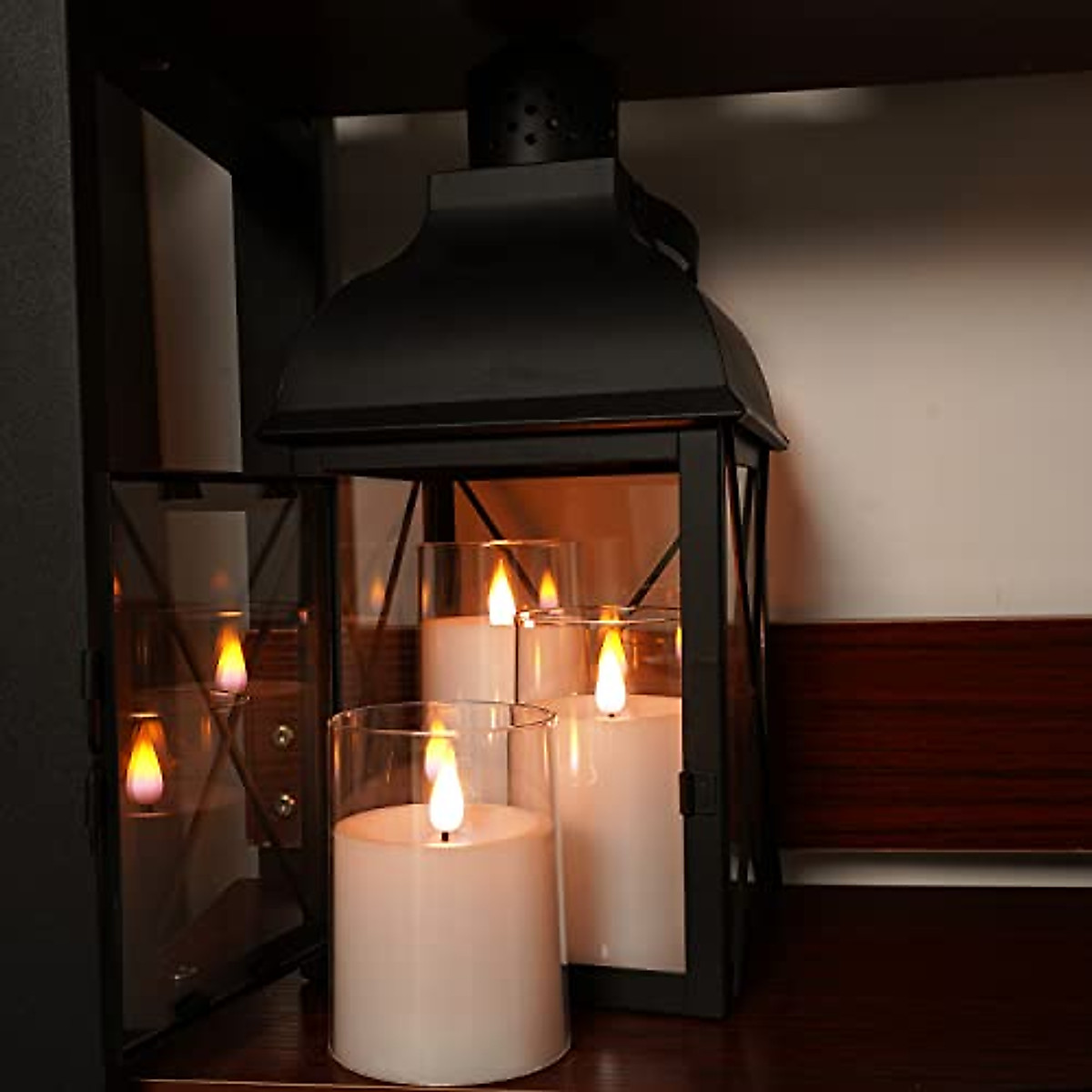 Amagic Acrylic Flameless Candles, Battery Operated Candles, Flickering LED Pillar Candles with Remote Control and Timer, Yellow and Blue Glow, Set of 3