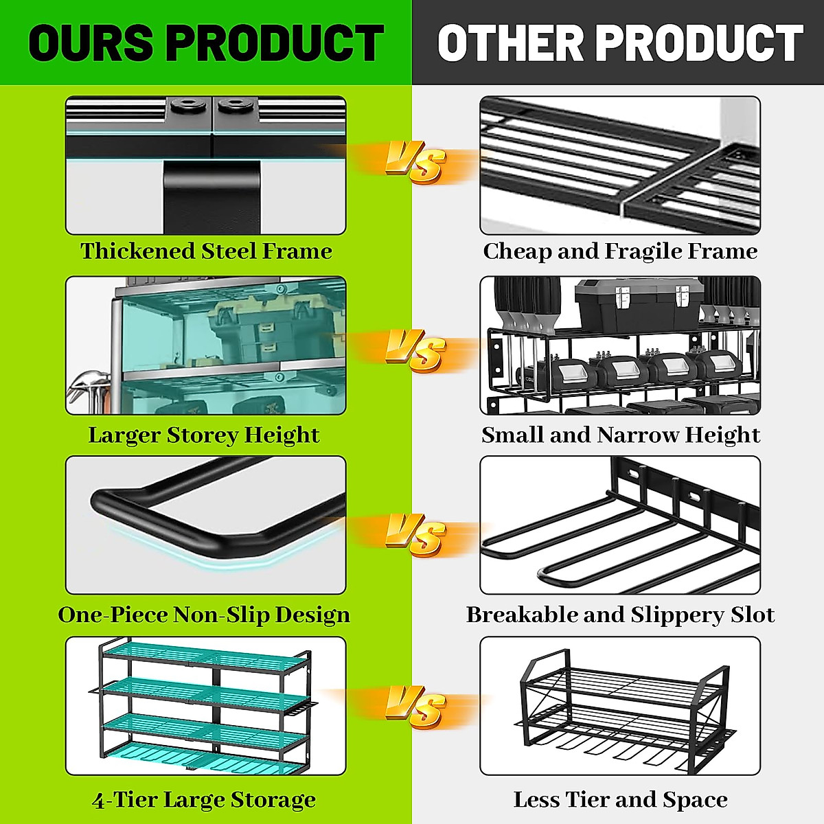 Power Tool Organizer Wall Mount,8 Drill Holder Wall Mount,4-Layer Garage Tool Organizer Wall Mount,Heavy Duty Power Tool Rack,Cordless Tool Organizer with Screwdriver Holder/Hammer Holder/Plier Holder