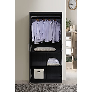 HODEDAH IMPORT 2 Door Wardrobe with Adjustable/Removable Shelves & Hanging Rod, Black