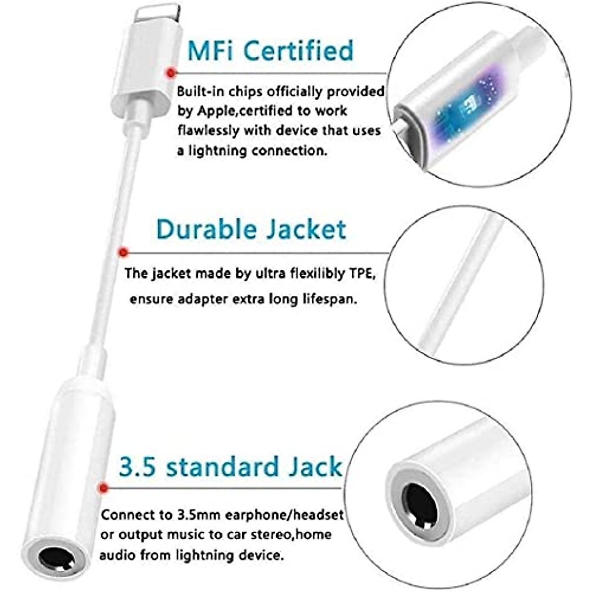 DESOFICON [Apple MFi Certified] Headphone Adapter for iPhone 14, 3 Pack Lightning to 3.5mm AUX Audio Stereo Earphone Connector for iPhone 14 Pro/13/12/11/XS/XR/X/iPad, Support Calling + Music Control