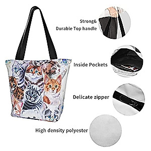 Cat And Butterfly Shoulder Handbag Canvas Tote Bag For Work Travel Business Beach Shopping School