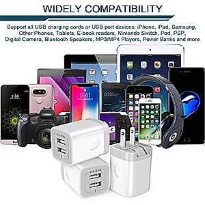 3Pack Fast Charging Cubes, Foldable Dual Port Charger Block, AILKIN Fast USB Plug Power Adapter Fold up Box Base Brick for iPhone XR/XS Max/X iPad Samsung Galaxy Tablet Kindle Fire LG Pixel Xbox Blu