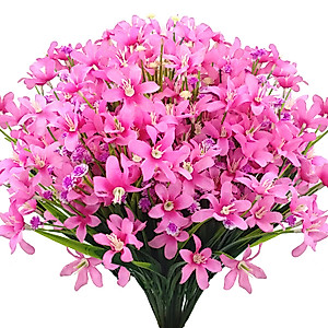 Guagb 7 Bundles Outdoor Artificial Daffodils Flowers UV Resistant Faux Shrubs Fake Plastic Plants for Hanging Planter Window Garden Porch Farmhouse Decor (Pink)