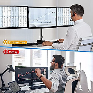 suptek Triple Monitor Stand - 3 Monitor Mount with Gas Spring Monitor Arm Fit Three 17 to 32 inch Flat/Curved LCD Computer Screens with Clamp, Black MD8003