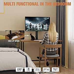 Single Monitor Stand Freestanding 27-43 Inch Monitor Arm Curved Screen Monitor Mount Tempered Glass Base Adjustable Motion Tilt -15° to 10° Swivel ±45° Rotation 360° Weight Capacity 77lbs HT05B-003