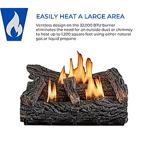 Duluth Forge 22" Ventless Dual Fuel Gas Log Set - 32,000 BTU, Thermostat Control, Natural Gas/Propane, Hand-Painted Winter Oak, Realistic Ceramic Logs, Oxygen Depletion Sensor, 99.9% Efficient