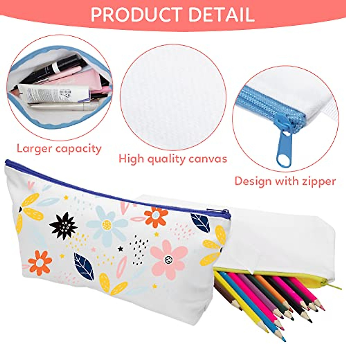 30Pcs Canvas Pencil Pouch Sublimation Blank Makeup Bags in Bulk Cosmetic Bag with Zipper Multi Purpose Blank DIY Craft Bag for Vinyl Projects Travel Toiletry Bag Christmas Gifts 9.8 x 5 x 2 Inch