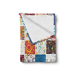 Ambesonne Retro Throw Blanket, Big Patchwork of Different Patterns Traditional Classical Old Fashioned, Flannel Fleece Accent Piece Soft Couch Cover for Adults, 70" x 90", Multicolor