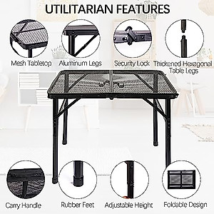 ALZEROOE Metal Camping Picnic FoldingTable, Portable Grill BBQ Side Table- Lightweight, Compact & Height Adjustable Collapsible Patio Outdoor Table
