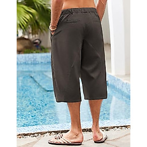 COOFANDY Capri Pants for Men Casual Cotton Linen Pants Elastic Baggy Capri Trousers Harem Capris, Dark Gray, XL