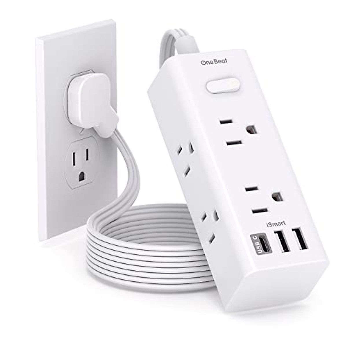 Flat Plug Power Strip, 5Ft Ultra Thin Flat Extension Cord with Multiple Outlets - 6 Outlet 3 USB Ports (1 USB C), Desktop Power Strip with No Surge Protection, Cruise Ship, Dorm Room Travel Essentials