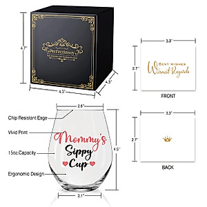 Perfectinsoy Mommy's Sippy Cup, Funny Wine Glass 15oz, First Mothers Day Gifts for Mom, Wife, Birthday Gift for Mom, Funny Mom Gifts from Daughter, Son, Mom To Be, New Mom, Pregnant Mom