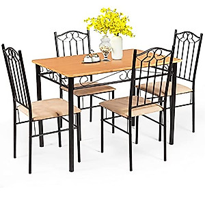 Durx-litecrete 5-Piece Dining Table Set, Vintage Kitchen Table Set with 4 Chairs, Metal Frame, Dining Table and Chairs Set for Kitchen, Restaurant, Café