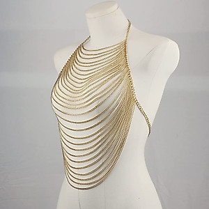 CHRAN Full Body Chain Jewelry for Women Sexy Costume Multilay Silver Metal Chain Harness