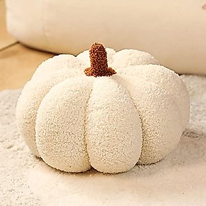 Sdetrcq Halloween Pumpkin Pillow Decor, Pumpkin Plush Pillow Fleece Stuffed Pumpkins Decoration Halloween Pumpkins Throw Pillow for Couch, Soft Halloween Pumpkin Decor Gifts (White, 8'')