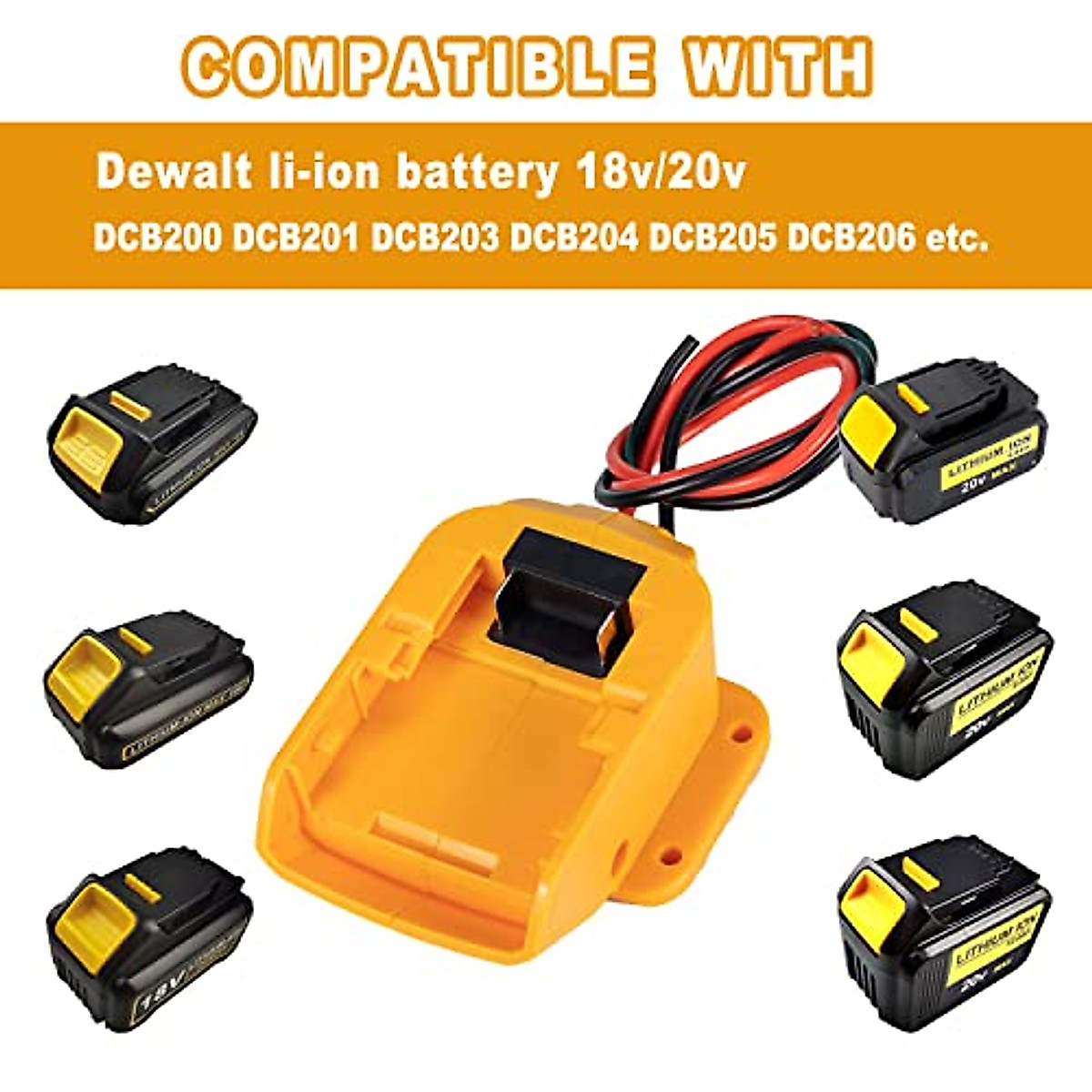 Power Wheel Battery Adapter for Dewalt 18v-20V Battery with14 AWG Convertor for DCB203, DCB204, DCB205, DCB206 for DIY Ride On Truck, RC Toys,Robot