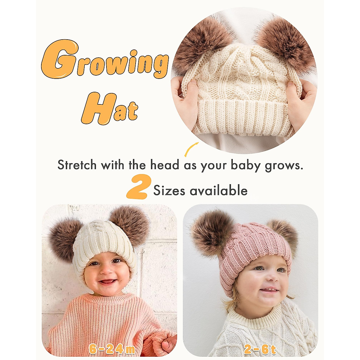 FURTALK Toddler Girls Boys Winter Hat Kids Pom Pom Beanie Hats Baby Faux Fur Pom Beanies Warm Soft Toddler Hats Pink