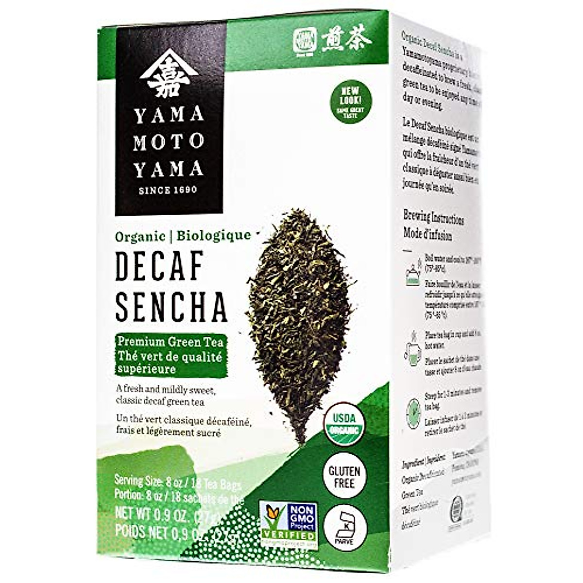 Yamamotoyama Organic Decaf Sencha Green Tea Bag, 18 ct (1 Pack), Decaffeinated