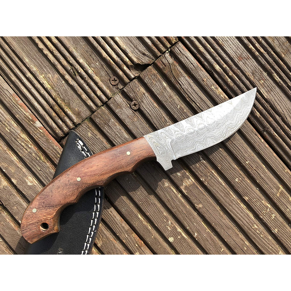 Perkin Knives 6400 Handmade Damascus Steel Hunting Knife with Sheath