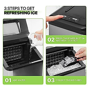 Magshion Dual-Size Countertop Ice Machine, Portable Self-Cleaning Ice Maker Machine, Creates 32 Square Cubes in 20 Mins, Makes up to 33 lb. in 24 Hours, Stainless-Steel