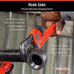 RIDGID 31020 Model 14 Heavy-Duty Straight Pipe Wrench, 14-inch Plumbing Wrench, Red